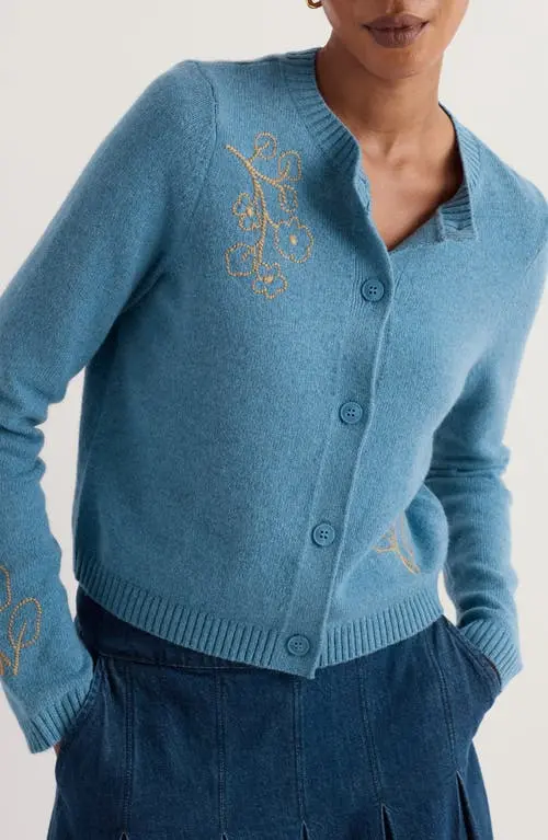 SEASALT CORNWALL Embroidered Crewneck Cardigan - Flora Study Cadet