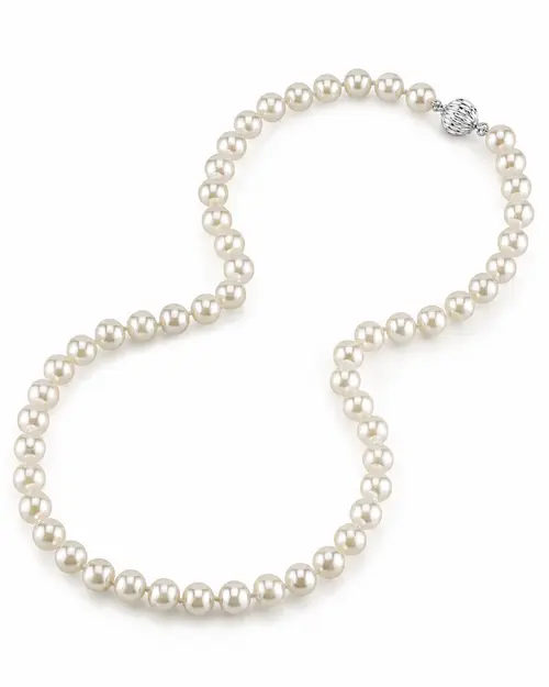 The Pearl Source 7.5-8.0mm Japanese Akoya White Pearl Necklaceaaa Quality - White Gold Clasp