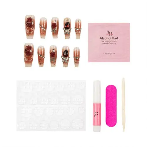 3H NAILS Crimson Rose Long Square Press-on Nails