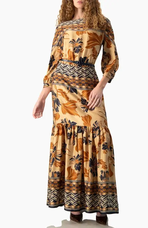 IVONNE Belted Floral Fit-and-flare Maxi Dress - Light Brown