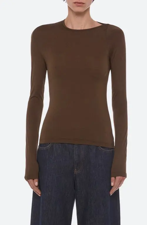 Helmut Lang Asymmetrical Cutout Long Sleeve T-shirt - Bark