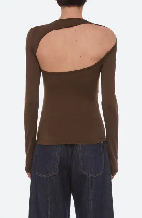 Helmut Lang Asymmetrical Cutout Long Sleeve T-shirt - Bark