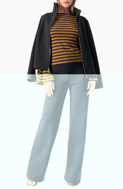 IVONNE Boat-neck Bell-sleeve Striped Blouse