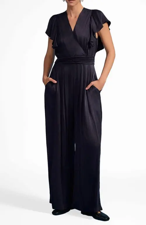 Ronen Chen Naya Ruffle Sleeve Flowy Jumpsuit - Dark Blue