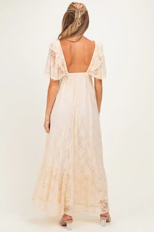 PINKBLUSH Lace Flutter Sleeve Tiered Maxi Dress