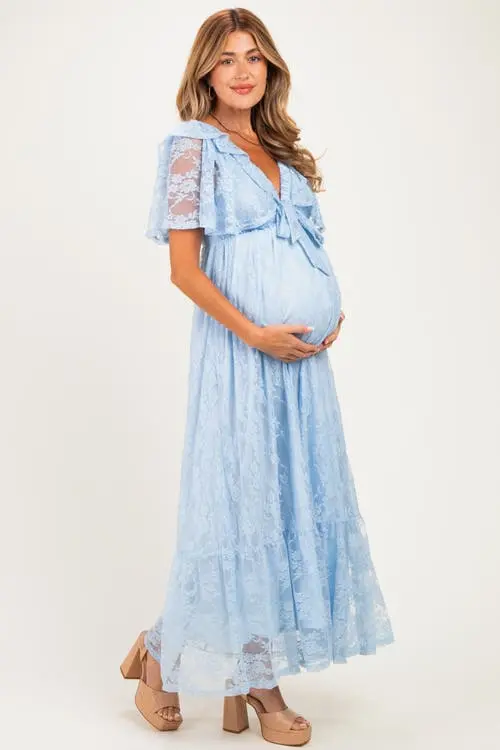 PINKBLUSH Lace Flutter Sleeve Tiered Maxi Dress