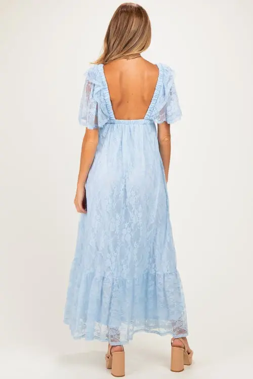 PINKBLUSH Lace Flutter Sleeve Tiered Maxi Dress