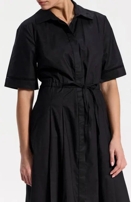 Ronen Chen Collared Short Sleeve Midi Shirt Dress With Tie Waist