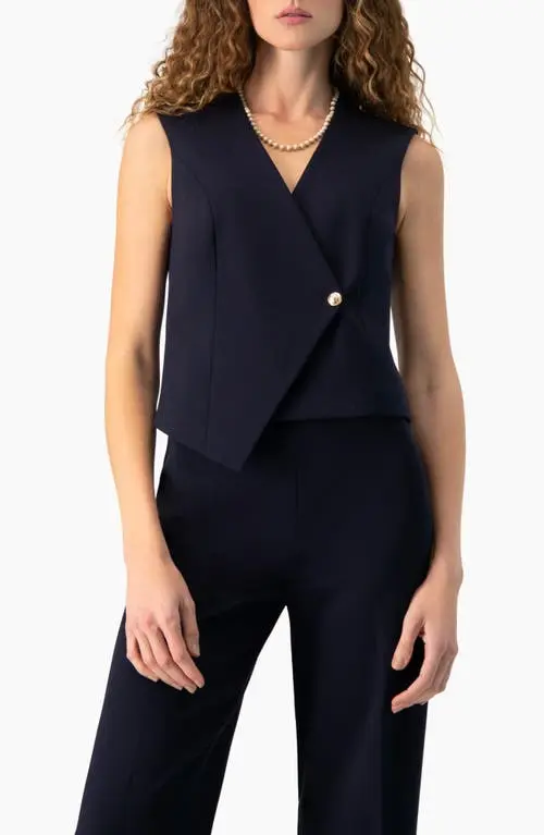 IVONNE Wrap-front Single-button Vest - Navy Blue