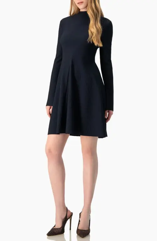 IVONNE Boat-neck Long Sleeve A-line Dress