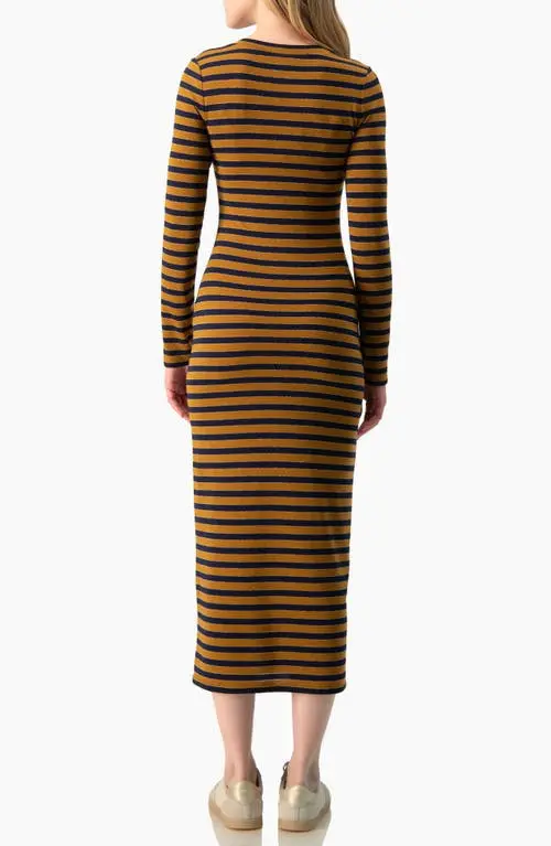 IVONNE Long Sleeve Striped Fit-and-flare Dress