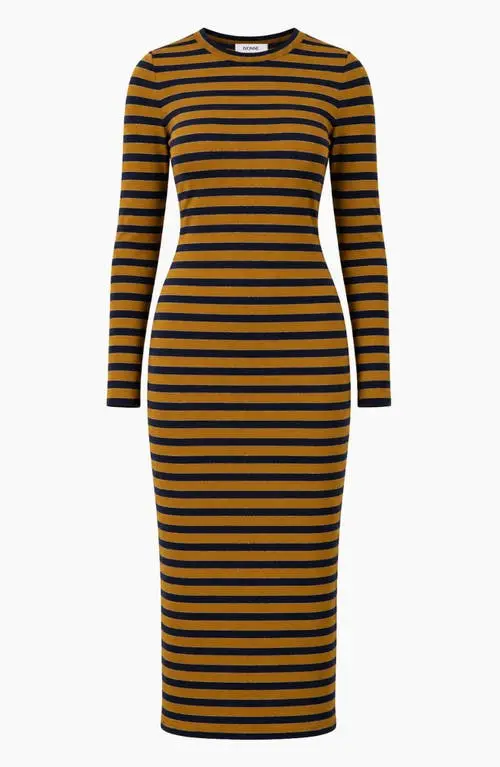 IVONNE Long Sleeve Striped Fit-and-flare Dress