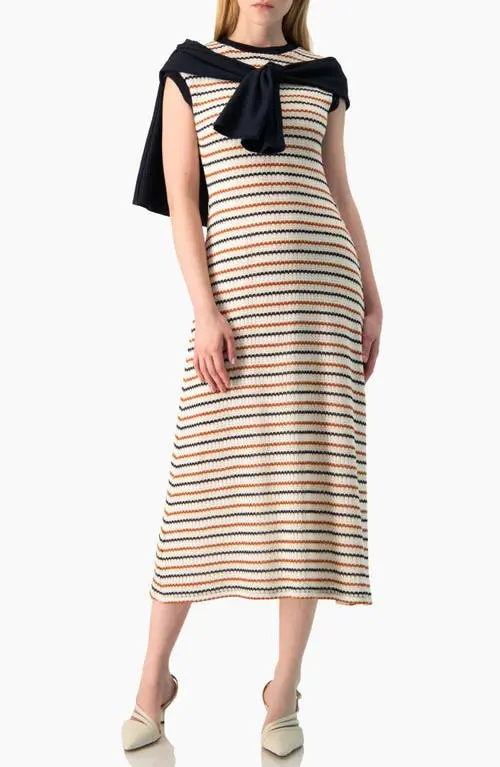 IVONNE Fit-and-flare Striped Knit Dress - Ivory