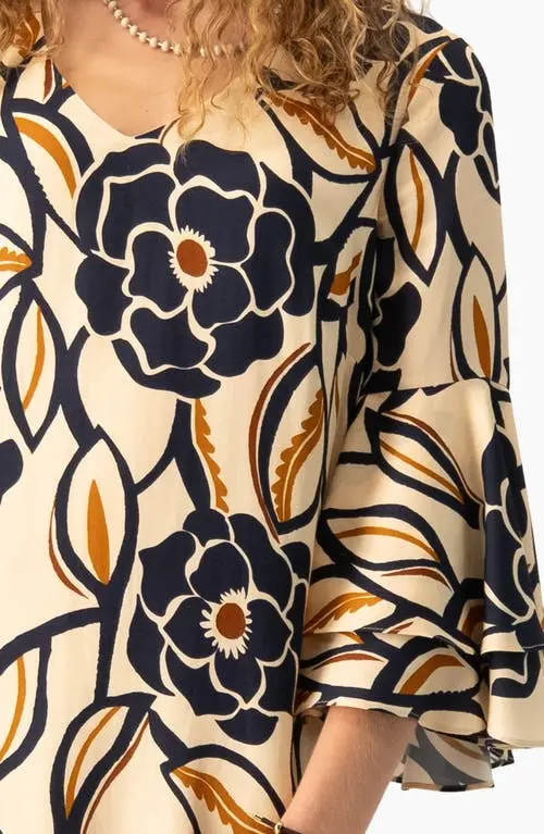 IVONNE Floral V-neck Dress With Tullip Sleeves