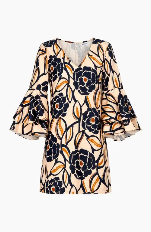 IVONNE Floral V-neck Dress With Tullip Sleeves