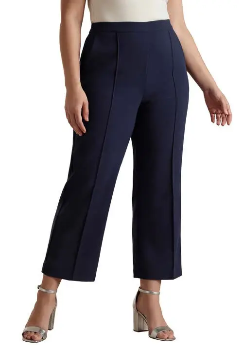 JESSICA LONDON Perfectease Wide Leg Crop Pant - Navy