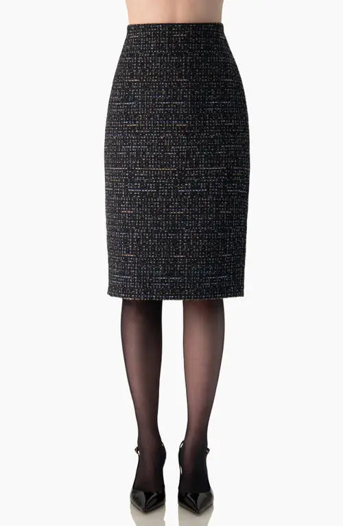 IVONNE Tweed Pencil Skirt With Back Slit - Navy Blue