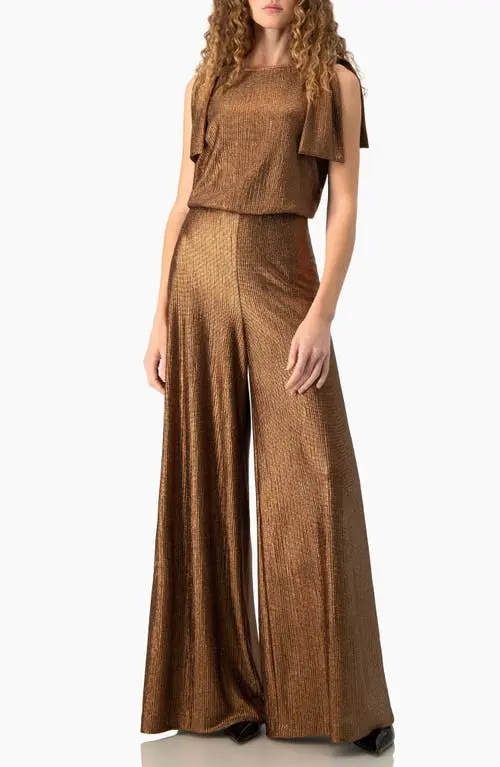 IVONNE Shoulder-tie Metallic Jumpsuit - Copper