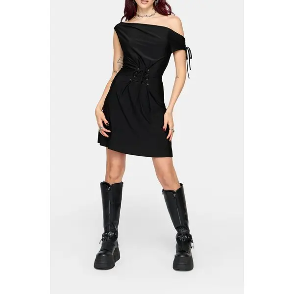 DISTURBIA Noctavia Cowl Neck Lace Up Mini Dress