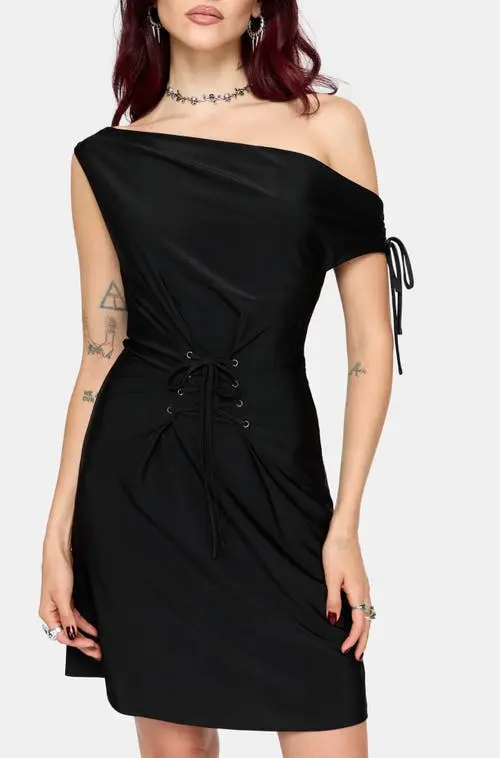 DISTURBIA Noctavia Cowl Neck Lace Up Mini Dress