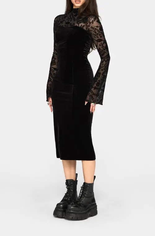 DISTURBIA Sanct Flocked Velour Bodycon Midi Dress