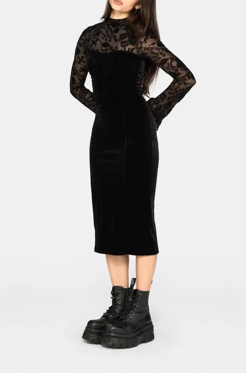 DISTURBIA Sanct Flocked Velour Bodycon Midi Dress