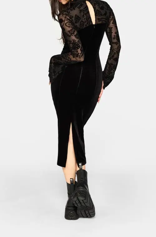 DISTURBIA Sanct Flocked Velour Bodycon Midi Dress