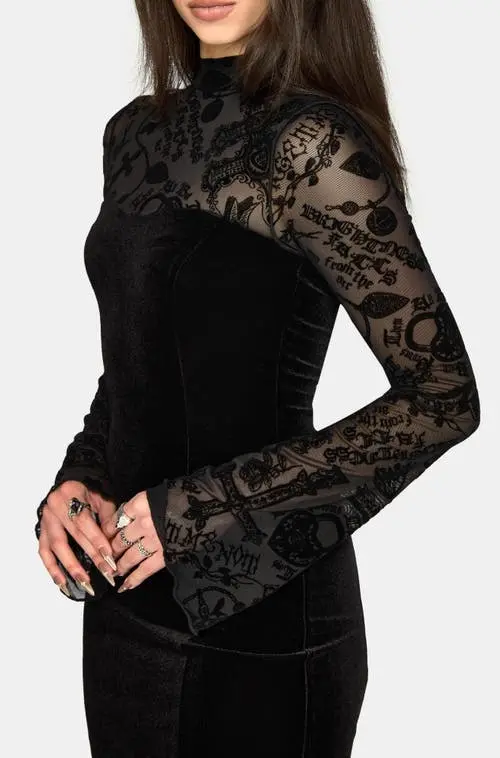 DISTURBIA Sanct Flocked Velour Bodycon Midi Dress