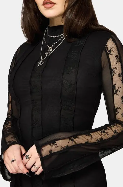 DISTURBIA Shesha Mesh Floral Midi Dress