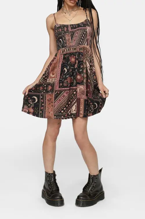 DISTURBIA Nola Folk Patchwork Print Mini Dress