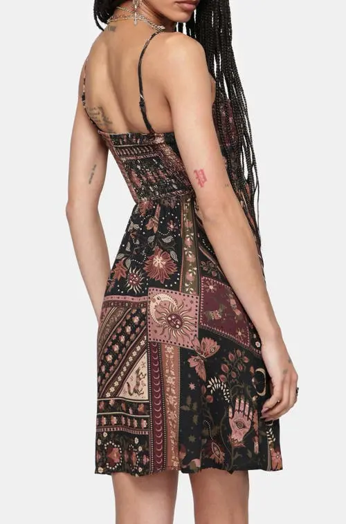 DISTURBIA Nola Folk Patchwork Print Mini Dress