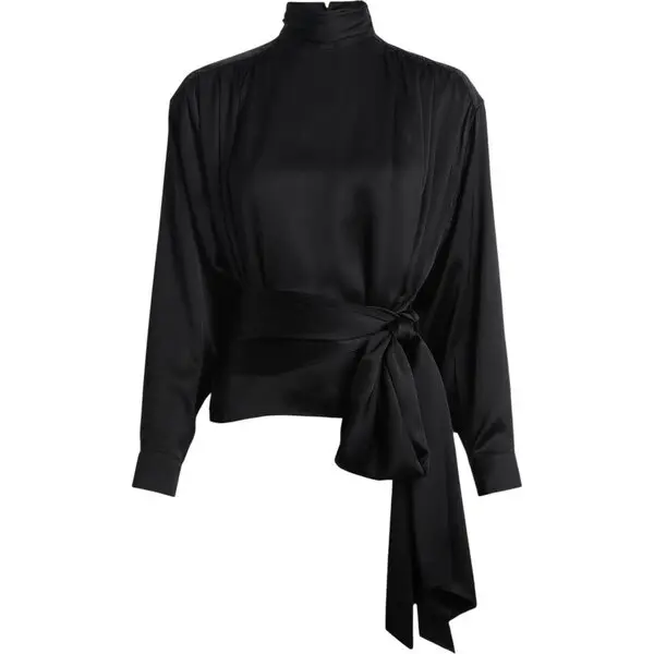 Balmain Silk Satin Blouse With Tie Detail - Black