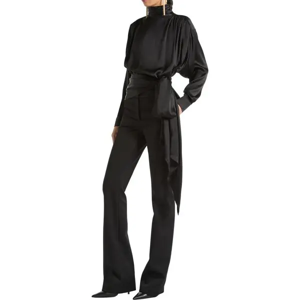 Balmain Silk Satin Blouse With Tie Detail - Black