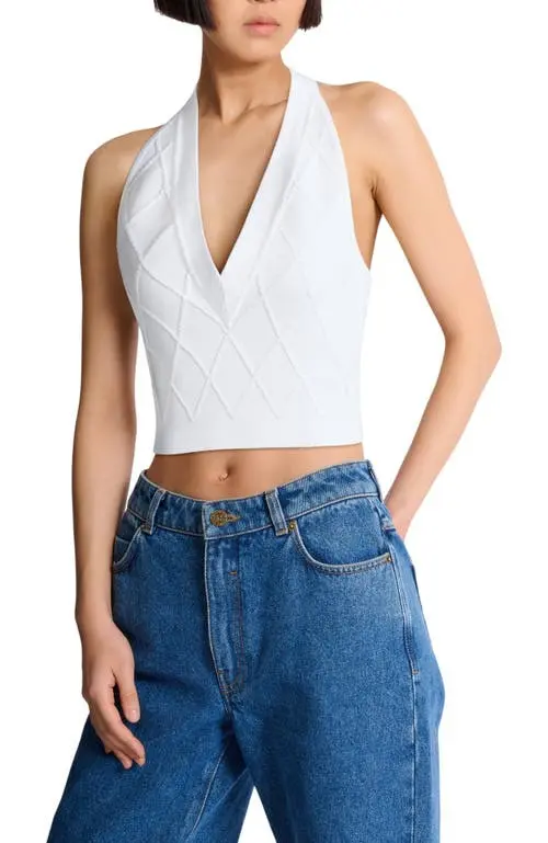Balmain Quilted Knit Halterneck Top - White