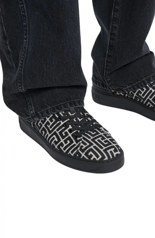 Balmain B-court Trainers In Leather And Monogram Jacquard