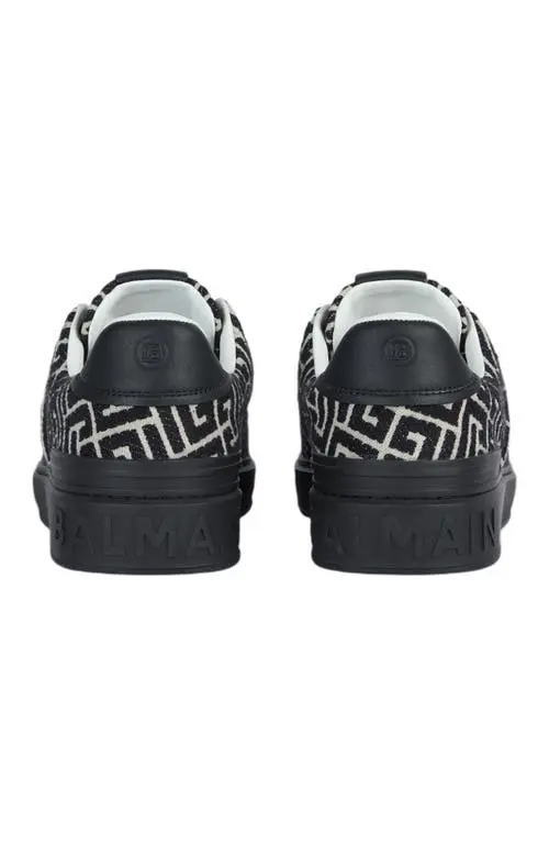 Balmain B-court Trainers In Leather And Monogram Jacquard