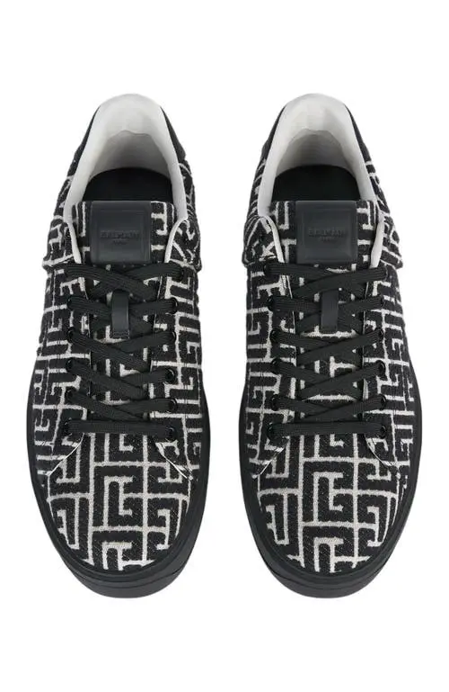 Balmain B-court Trainers In Leather And Monogram Jacquard