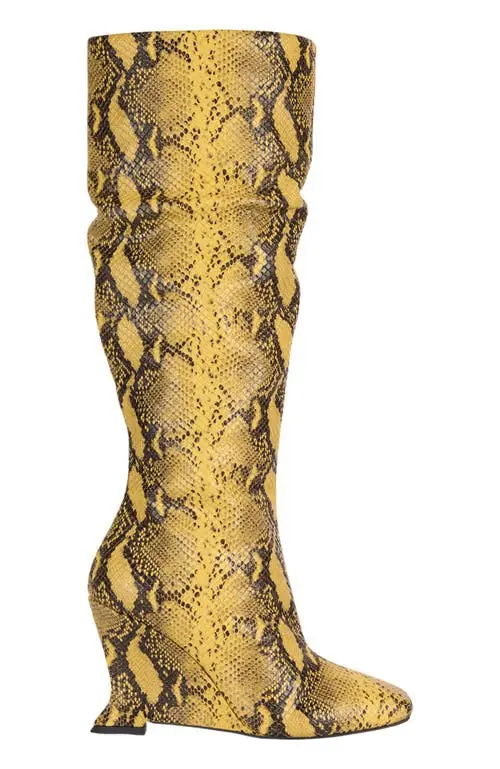 Balmain Wedge Boots In Python-effect Leather - Yellow