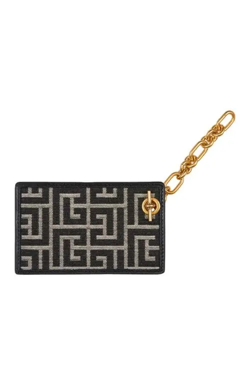 Balmain Pulse Card Holder In Monogram Jacquard