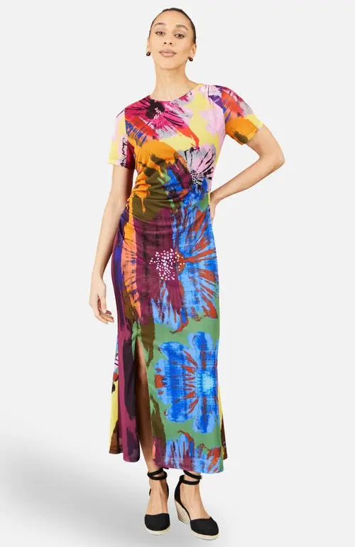 YUMI Abstract Floral Mesh Maxi Dress - Multi