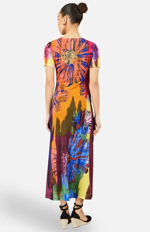 YUMI Abstract Floral Mesh Maxi Dress