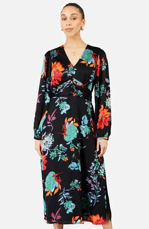 YUMI Long Sleeve Floral Midi Dress