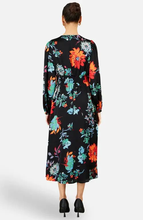 YUMI Long Sleeve Floral Midi Dress