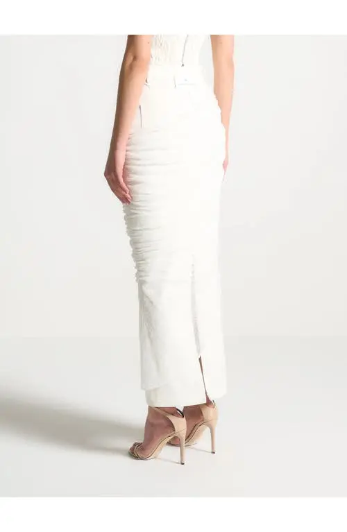 Manière De Voir Draped Mesh Denim Maxi Skirt