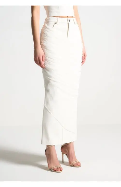 Manière De Voir Draped Mesh Denim Maxi Skirt