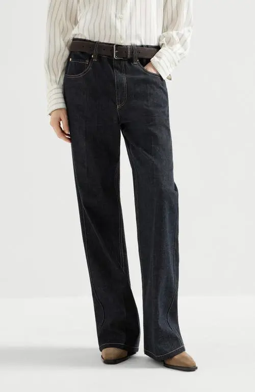 Brunello Cucinelli No-fade Denim Contemporary Trousers With Monili - Dark Denim