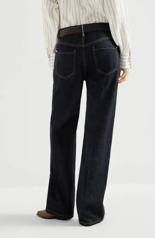 Brunello Cucinelli Contemporary Monili Embellished Denim Trousers - Dark Denim