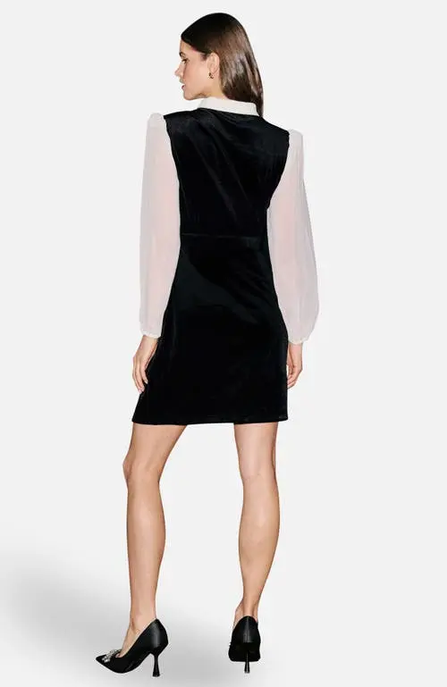 YUMI Contrast Long Sleeve Velvet Mini Dress