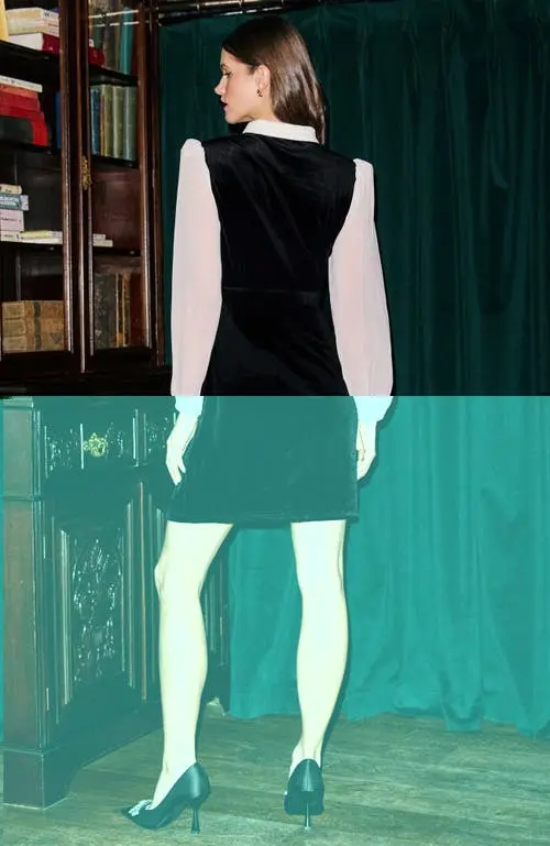 YUMI Contrast Long Sleeve Velvet Mini Dress