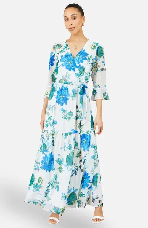 YUMI Floral Maxi Wrap Dress - White